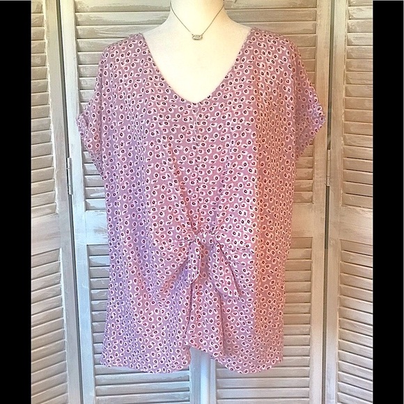 Tops | Curvy Vneck Blouse W Front Tie Light Purple With Modern Flower ...